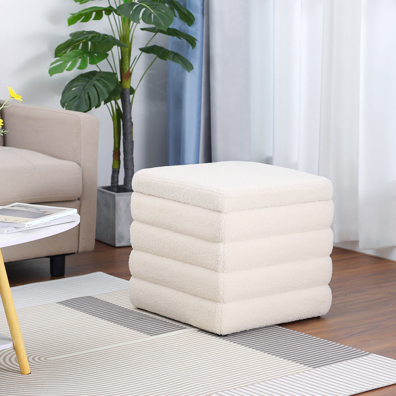 White fluffy ottoman store